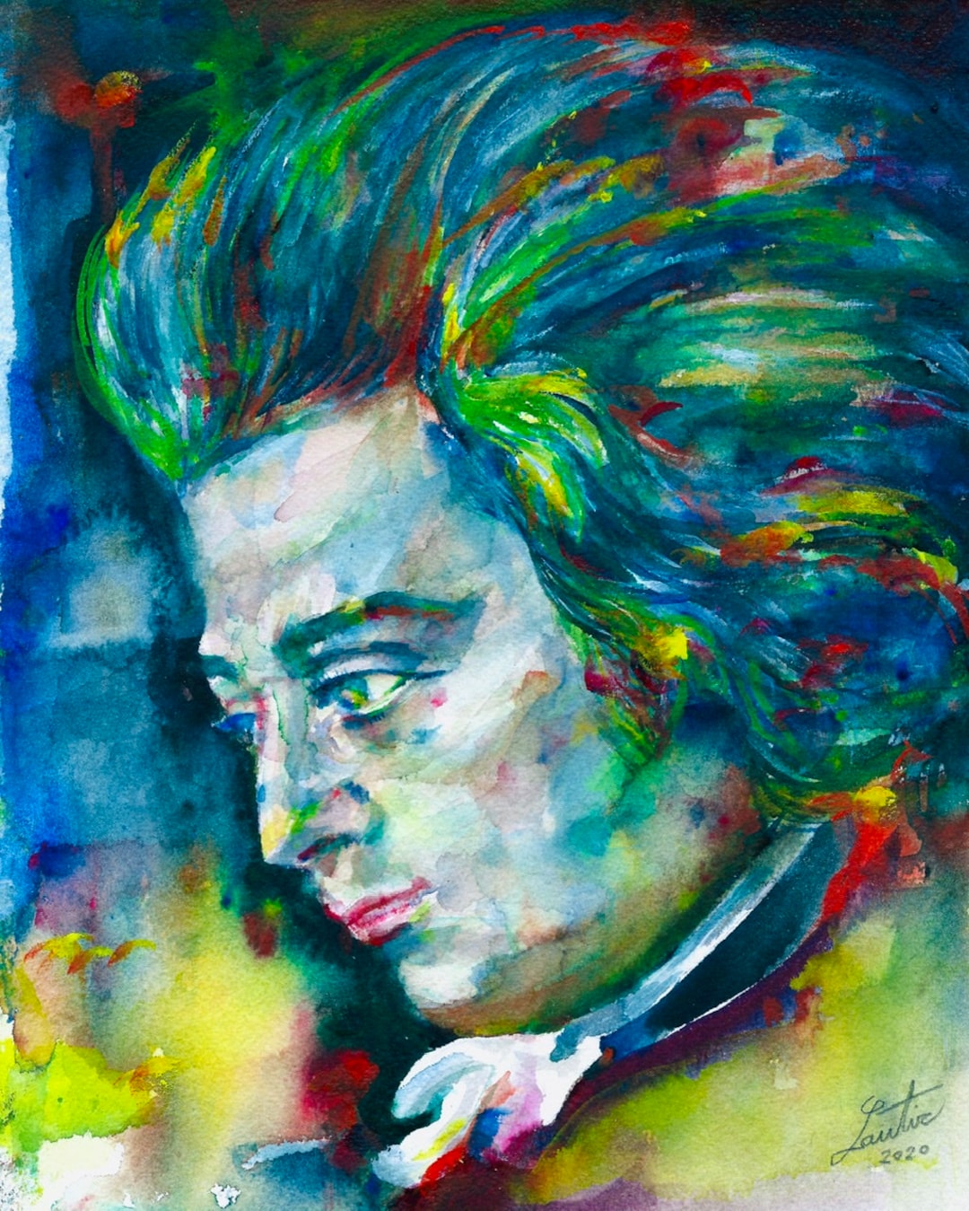 Printable WOLFGANG AMADEUS MOZART Watercolor Portrait Digital Download ...