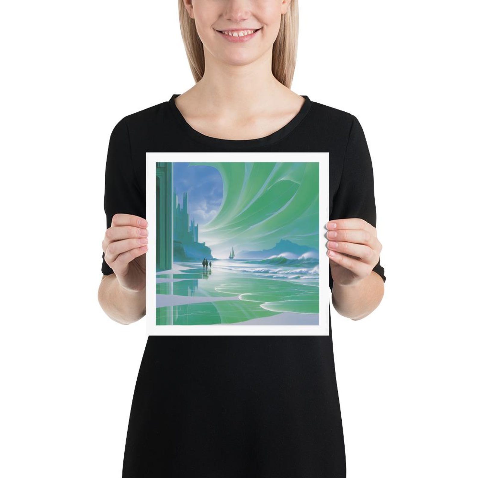 Serene Beach With Figures Walking , Poster Print, Posters, Wall Art ...