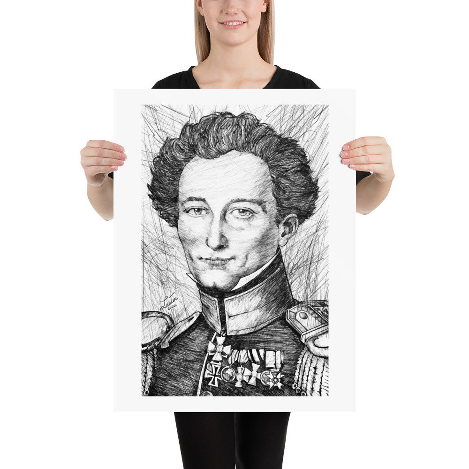 CARL Von CLAUSEWITZ Black and White Pencil Portrait - POSTER - Various ...