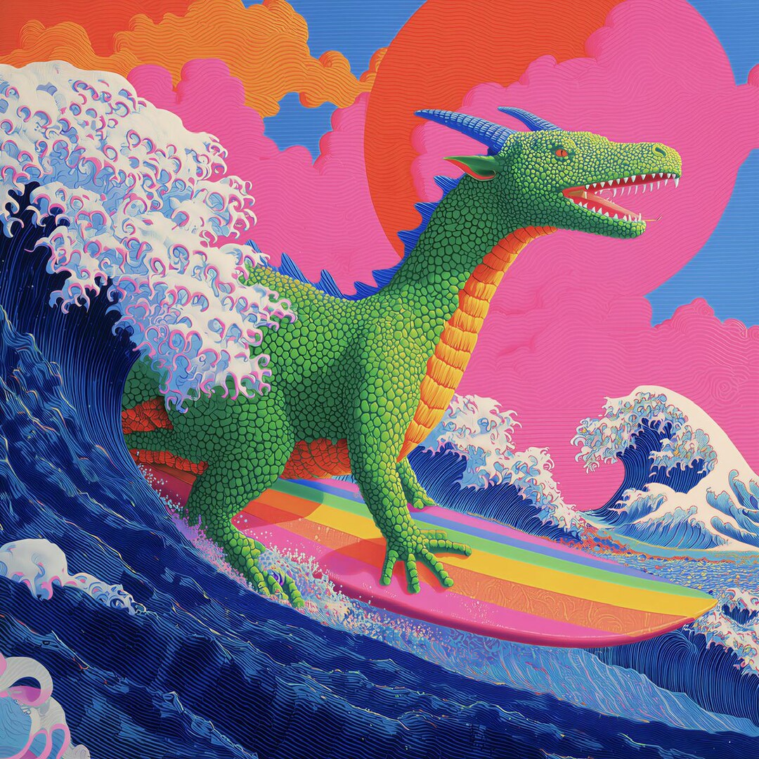 Printable - SURFING DRAGON .2 - Digital Download - Scalable to Various ...