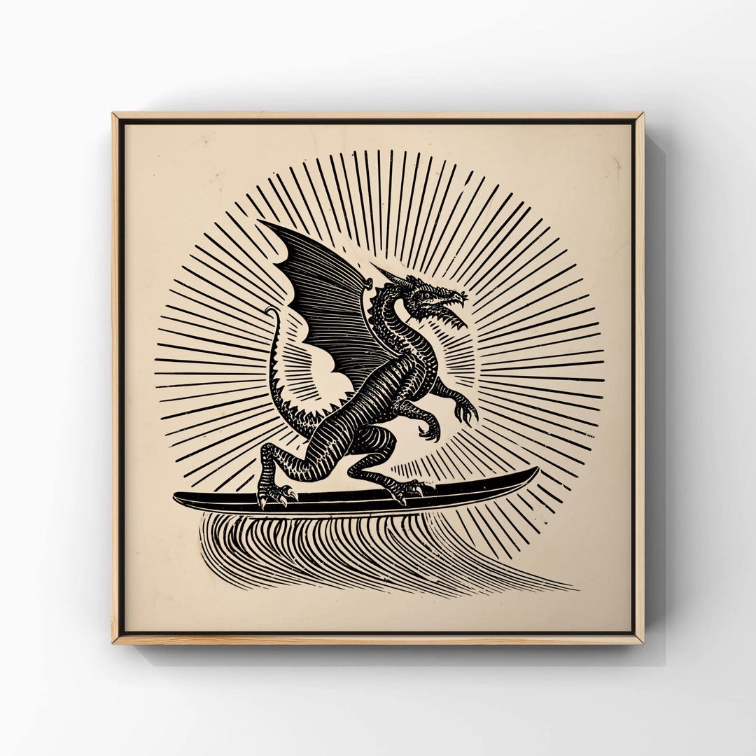 Surfing Dragon Art Print – Vintage Style Illustration (digital Download ...