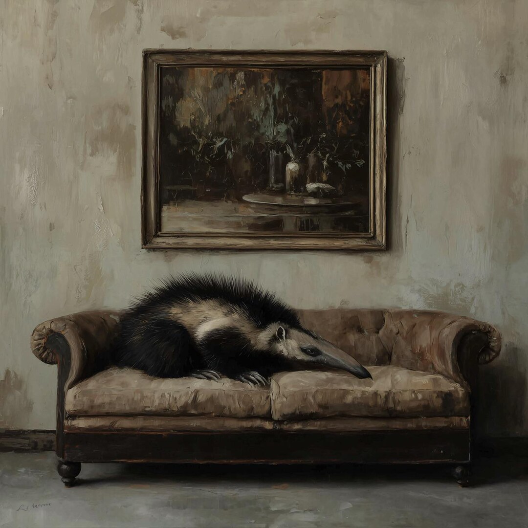 Anteater on Vintage Sofa Poster, Rustic Mammal Print - Etsy