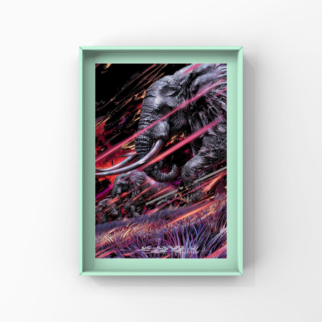 Elephant Art Print – Vibrant Poster Illustration, Savannah Animals ...
