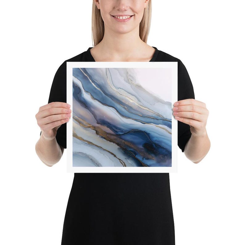 Blue and Gold Abstract Waves Art Print, Modern Coastal Decor - Etsy UK