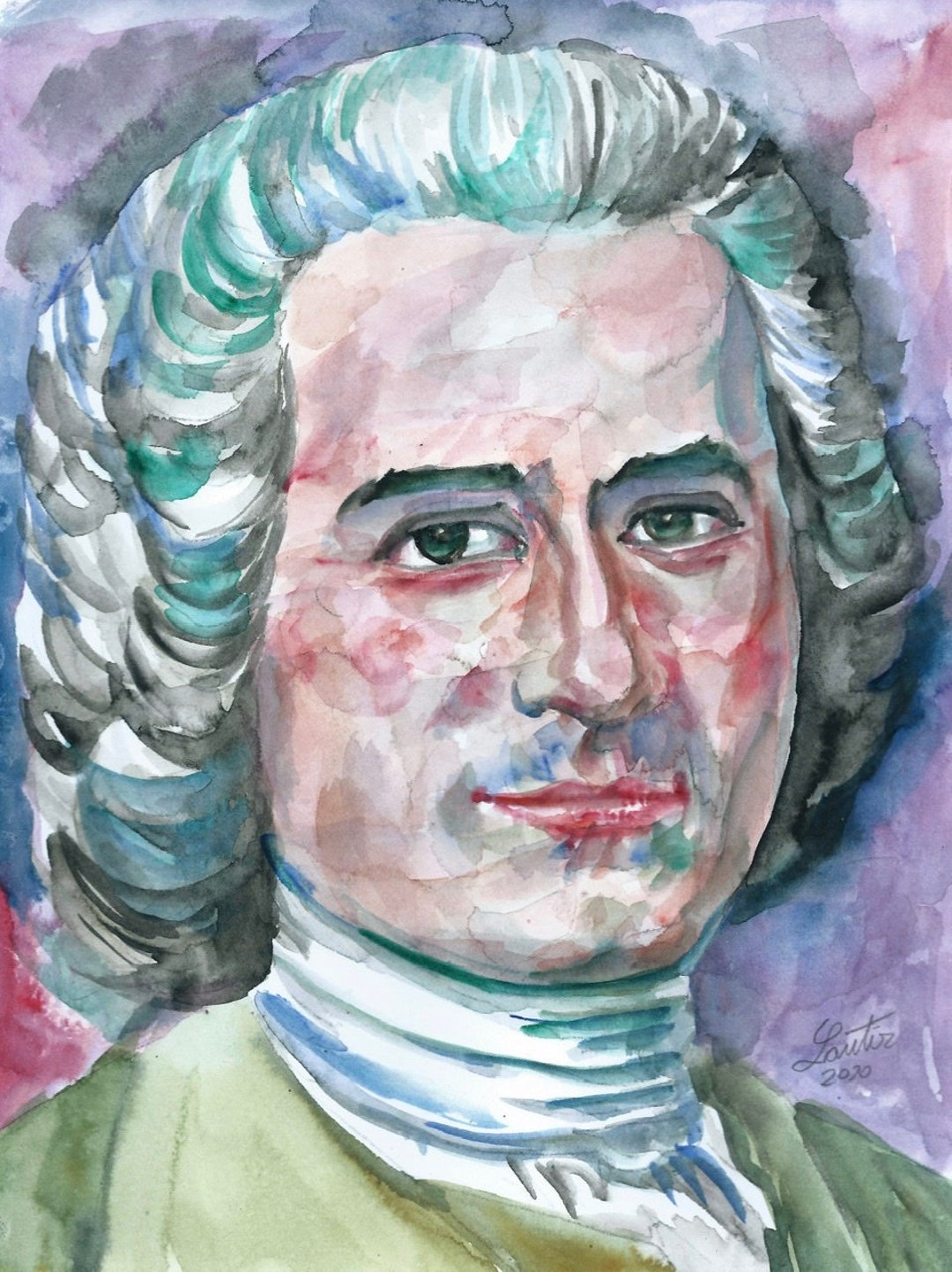 Printable JEAN-JACQUES ROUSSEAU Watercolor Portrait Digital Download ...