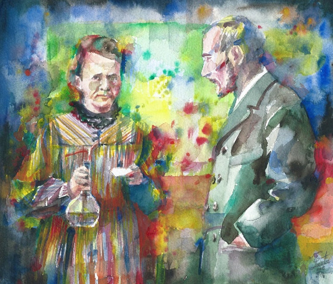 MARIE and PIERRE CURIE Watercolor Portrait - Poster - Various Sizes ...
