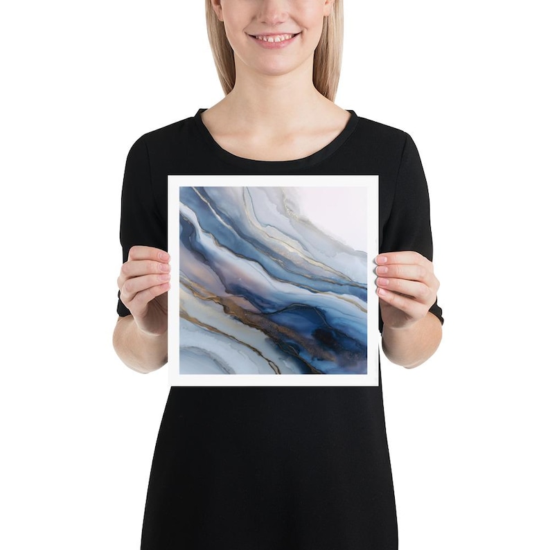 Blue and Gold Abstract Waves Art Print, Modern Coastal Decor - Etsy UK