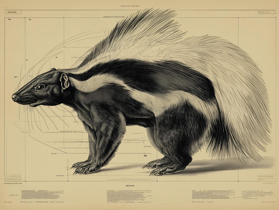 Vintage Skunk Anatomy Diagram Poster Print, Stylized Wildlife Wall Art ...