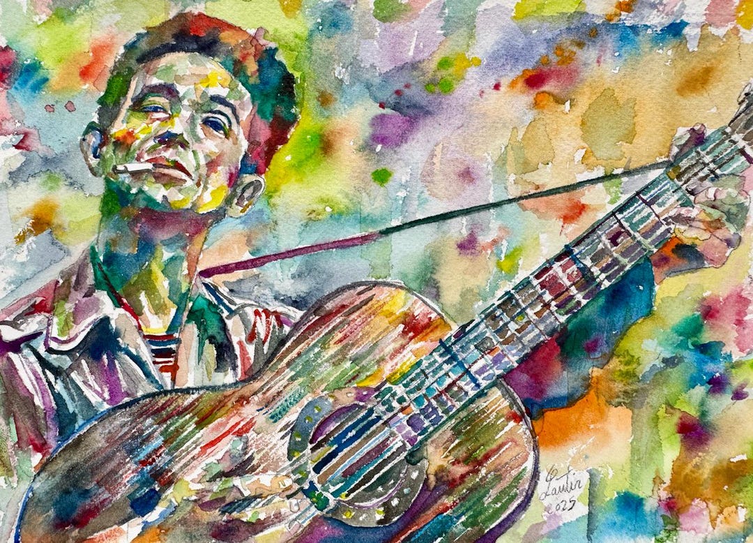 WOODY GUTHRIE Watercolor Portrait - POSTER - Various Sizes Available ...