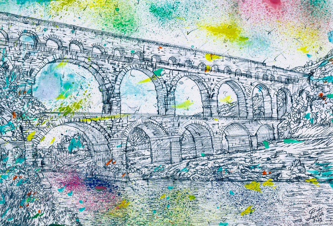Printable PONT DU GARD Painting .1 Digital Download Scalable up to ...