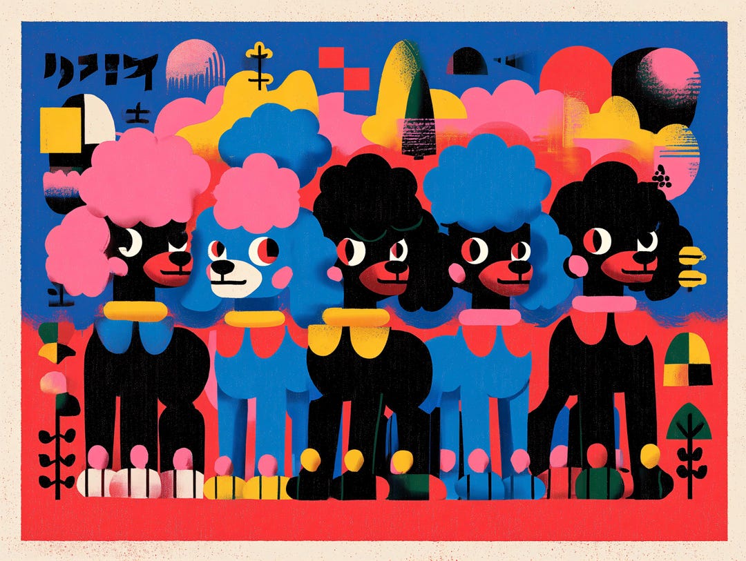 Colorful Cartoon Poodles , Posters, Poster Print, Wall Art Decor ...