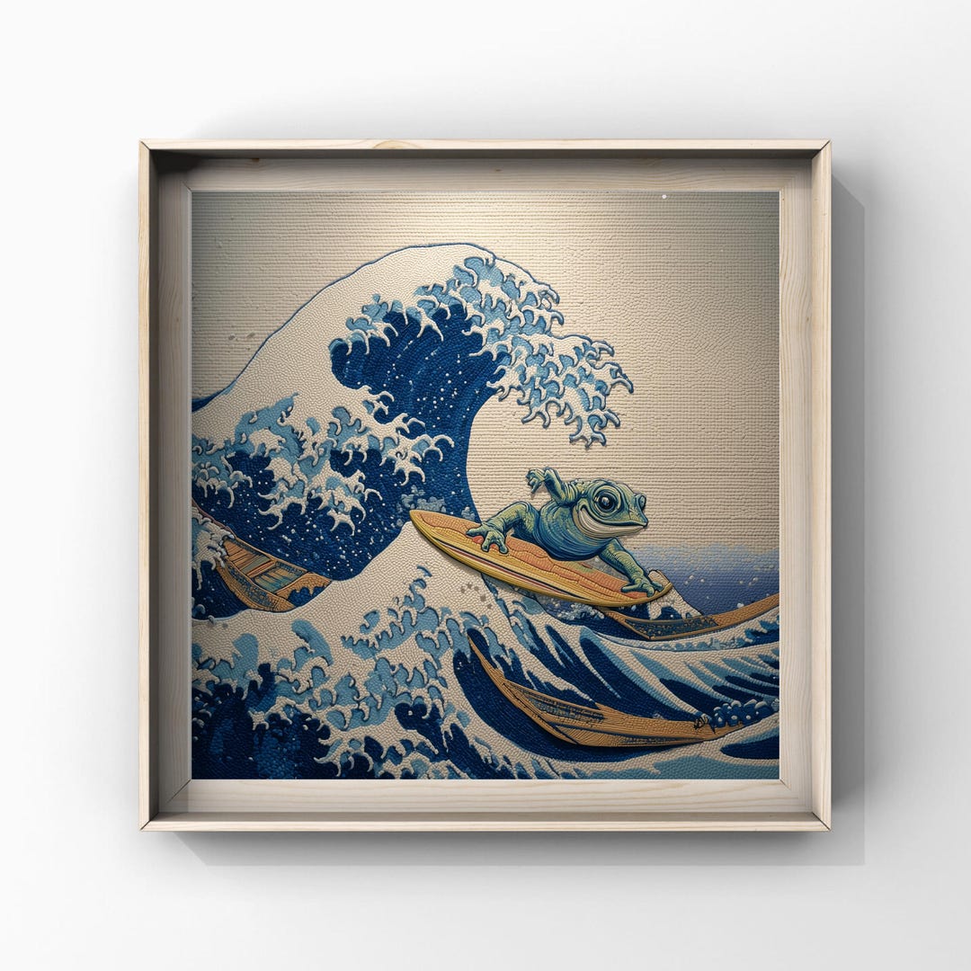 Surfing Frog Print – Japanese Wave Art, Seascape (digital Download) - Etsy