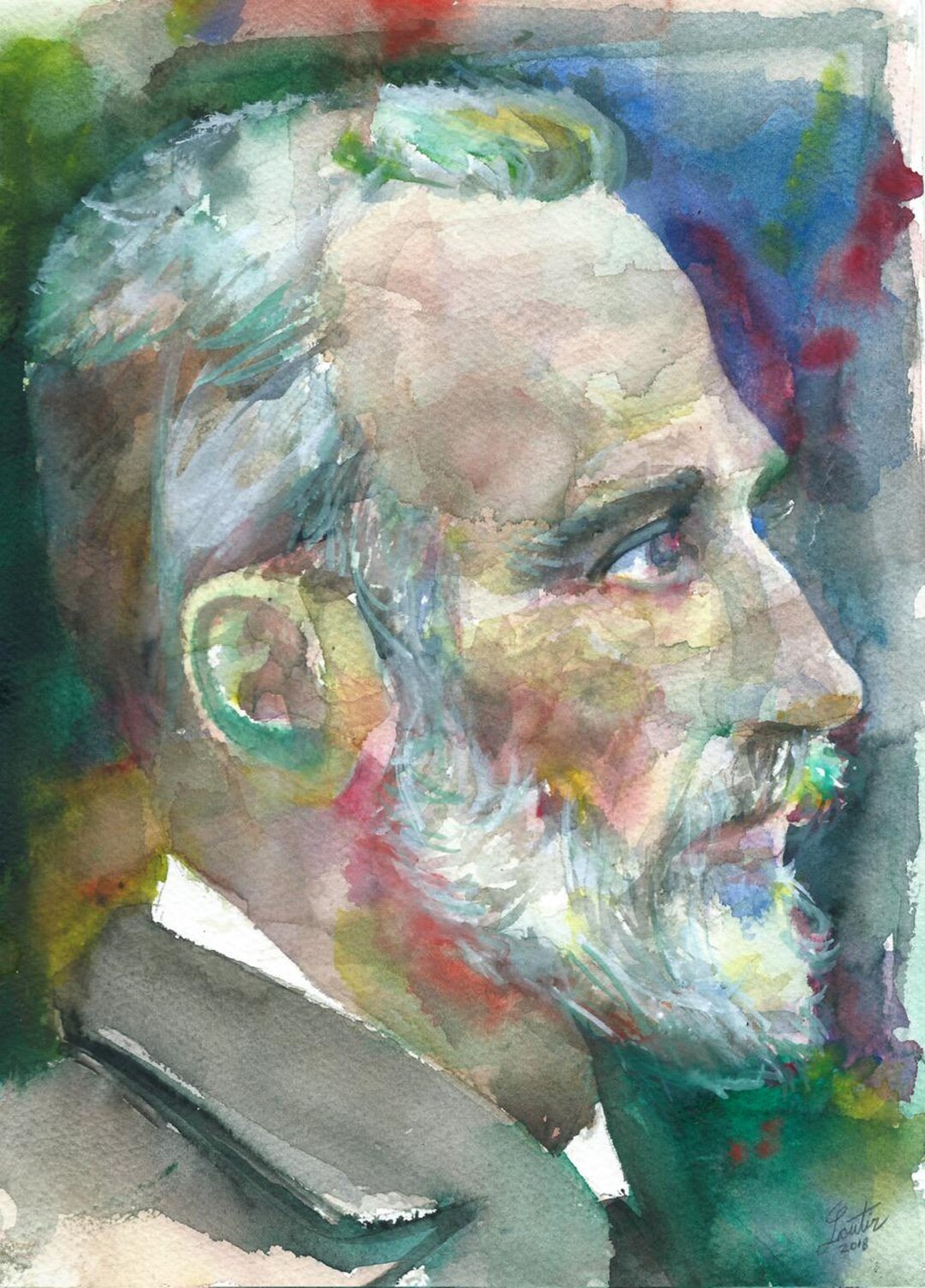 Printable PIERRE CURIE Watercolor Portrait - Digital Download -scalable ...