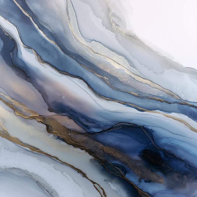 Blue and Gold Abstract Waves Art Print, Modern Coastal Decor - Etsy UK