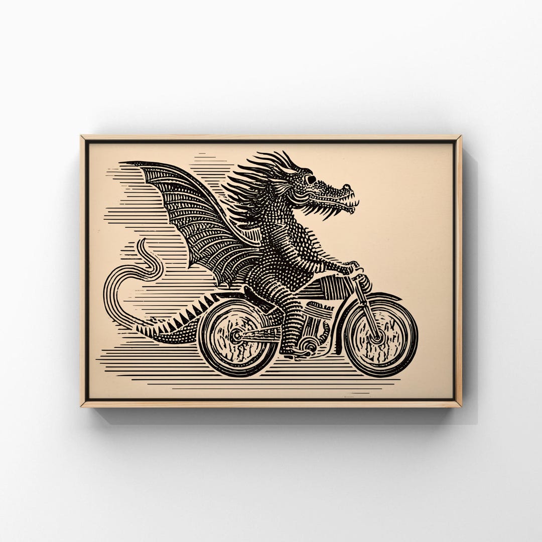 Biker Dragon Art Print – Motorcycle Fantasy Illustration (digital ...