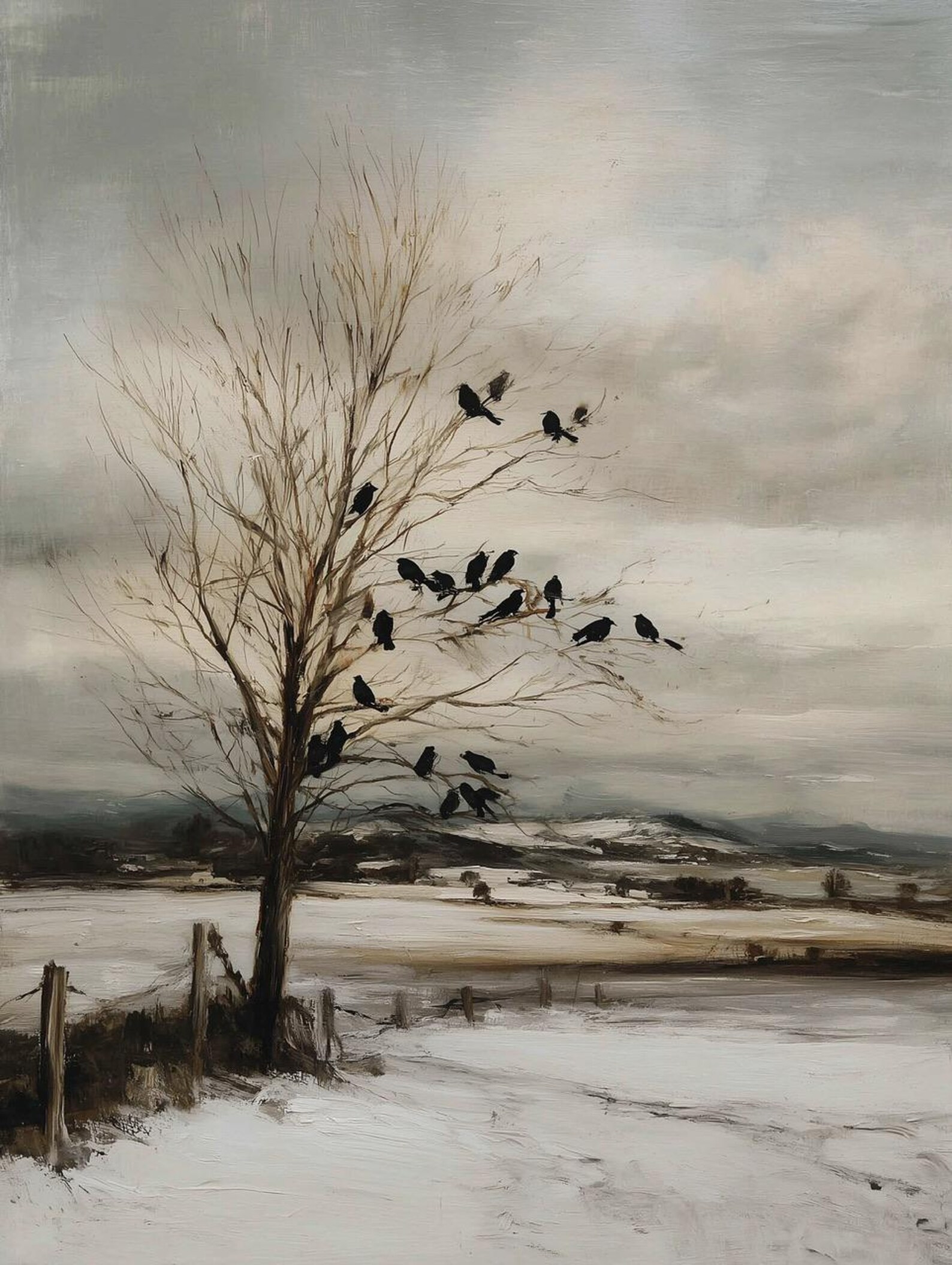 Crows Winter Tree Print, Snowy Landscape Art Poster - Etsy
