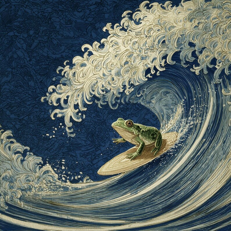 Surfing Frog Art Print – Whimsical Wave Illustration (digital Download ...