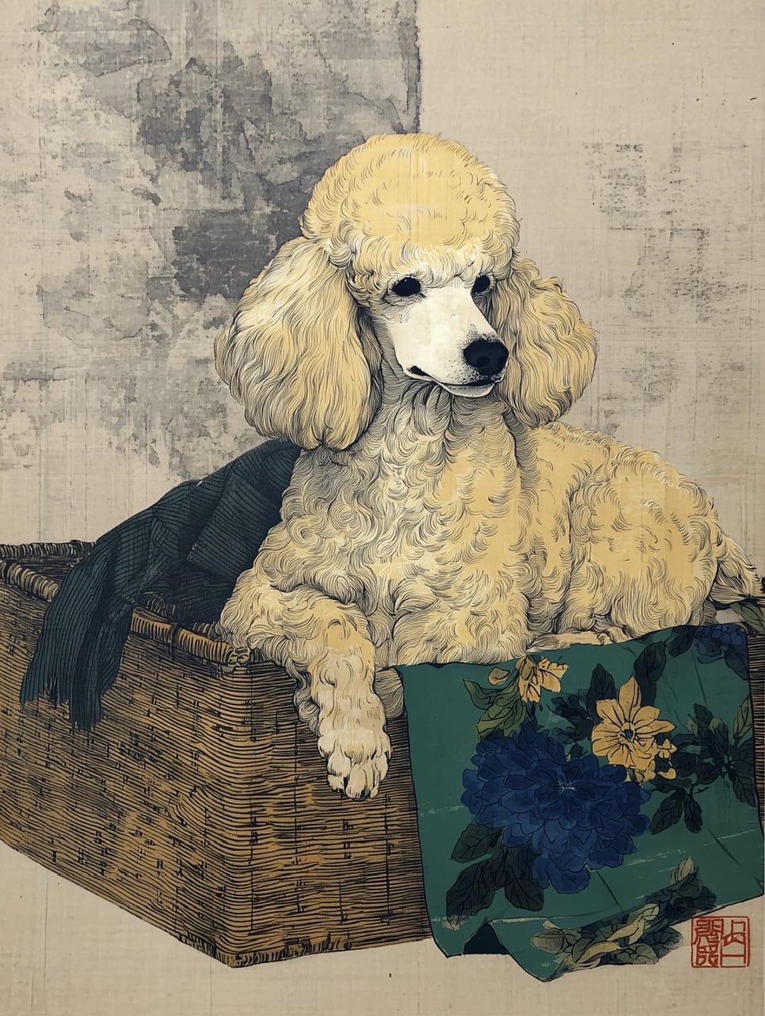 Regal Poodle in a Basket , Posters, Poster Print, Wall Art Decor ...