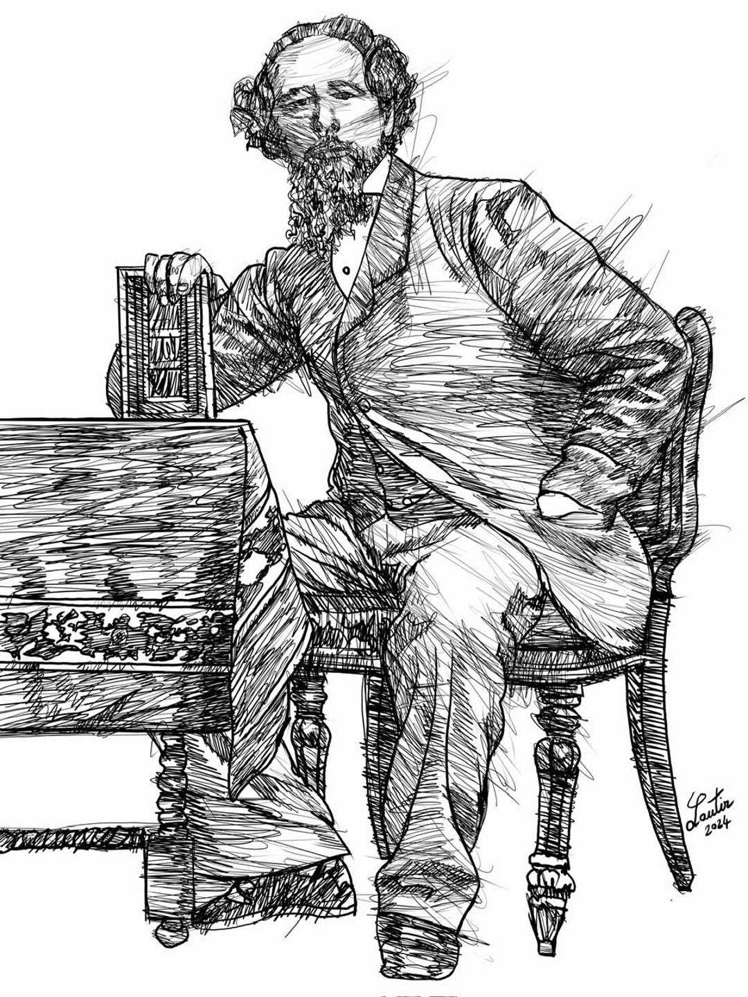Printable CHARLES DICKENS Ink Portrait - Digital Download - Scalable up ...