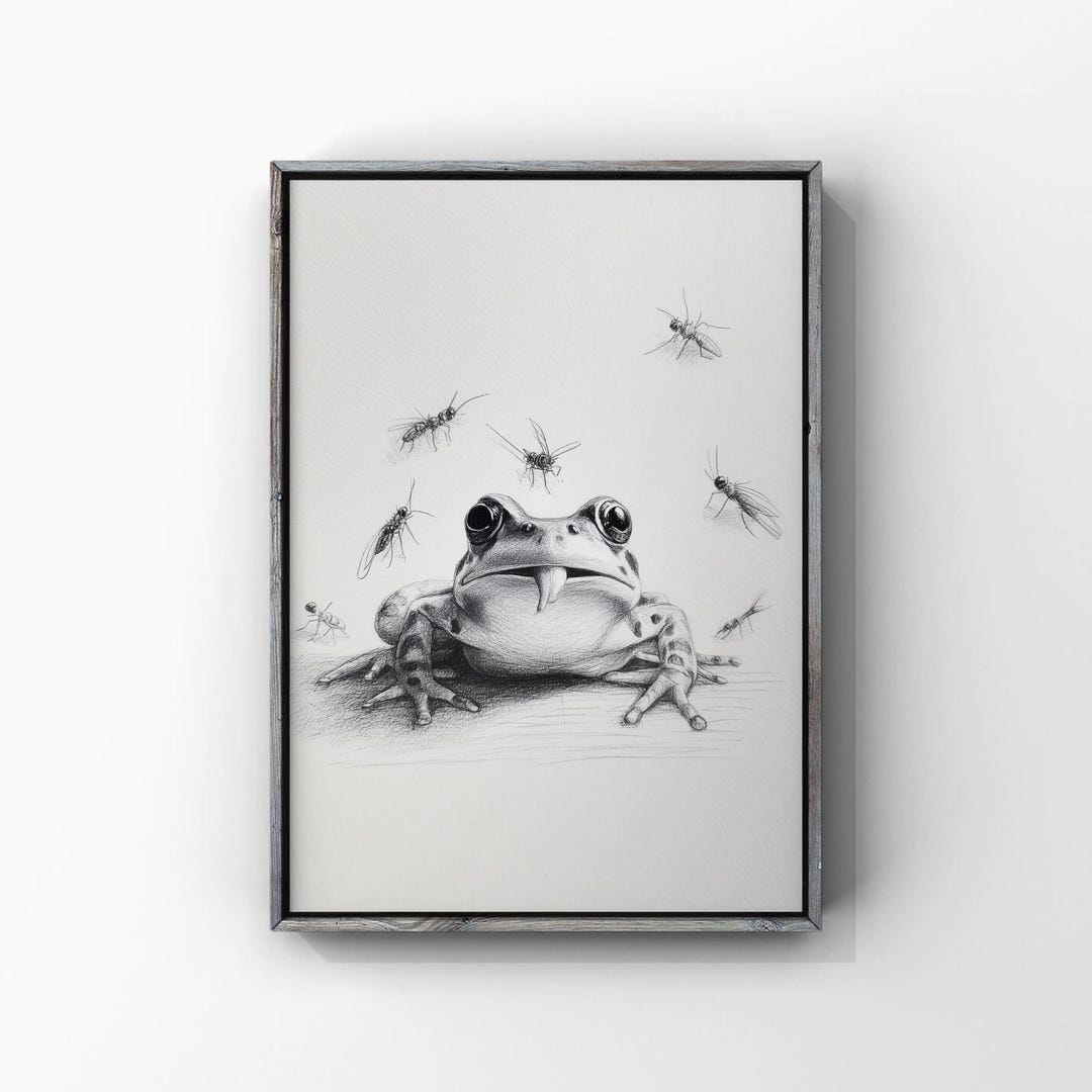 Printable - Frog Surrounded by Flies - Digital Download -scalable to ...