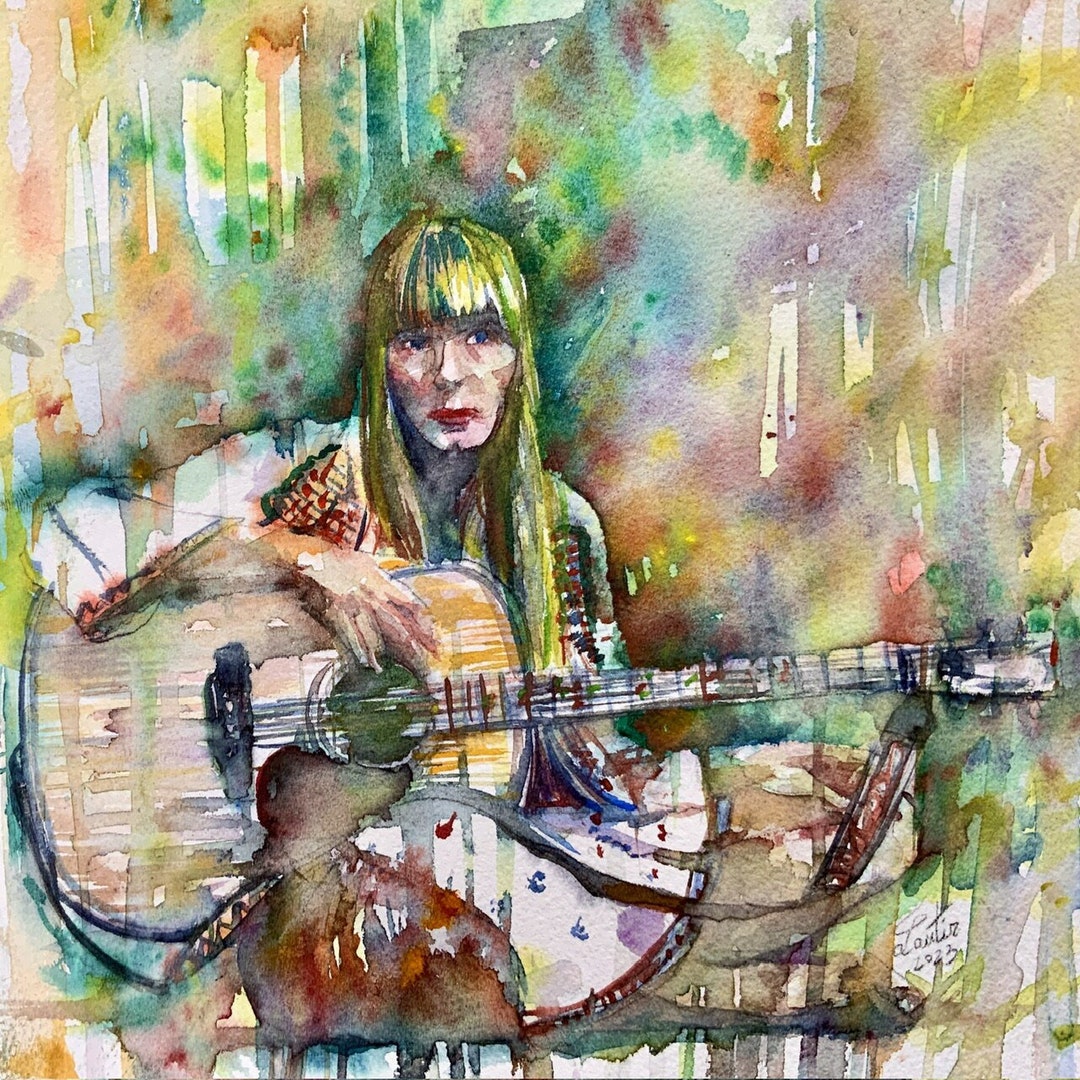 JONI MITCHELL Aquarell Portrait - POSTER - verschiedene Größen! Kunstdruck Gemälde Zeichnung ...