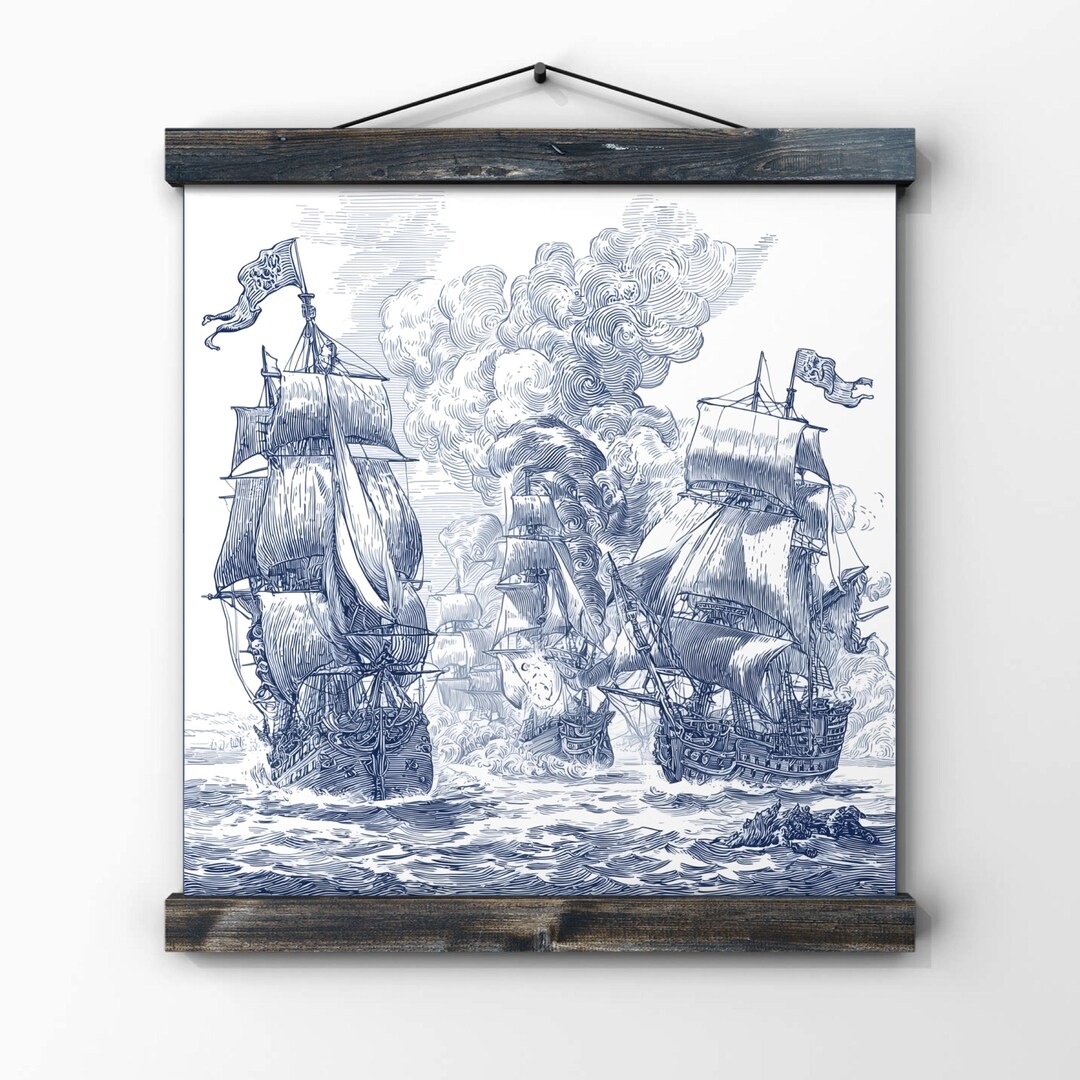 Naval Battle Print – Tall Ships Seascape, Warship Illustration (digital ...