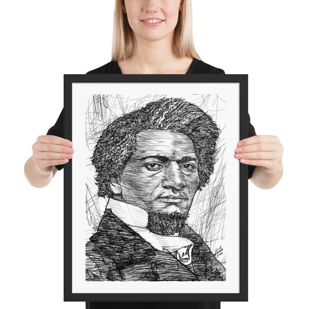 FREDERICK DOUGLASS Ink Portrait - FRAMED Poster - Various Sizes! Art ...