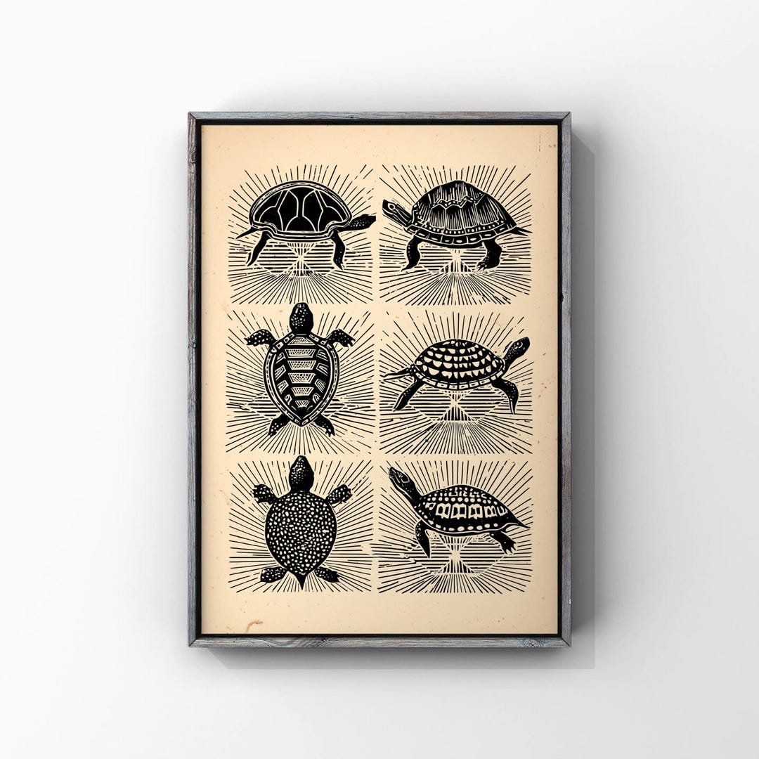 Linocut Style Turtle Print – Vintage Sea Turtle Art (digital Download ...