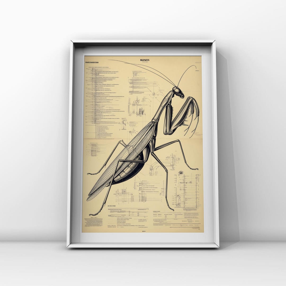 Praying Mantis Anatomy Print | Detailed Insect Poster (digital Download ...