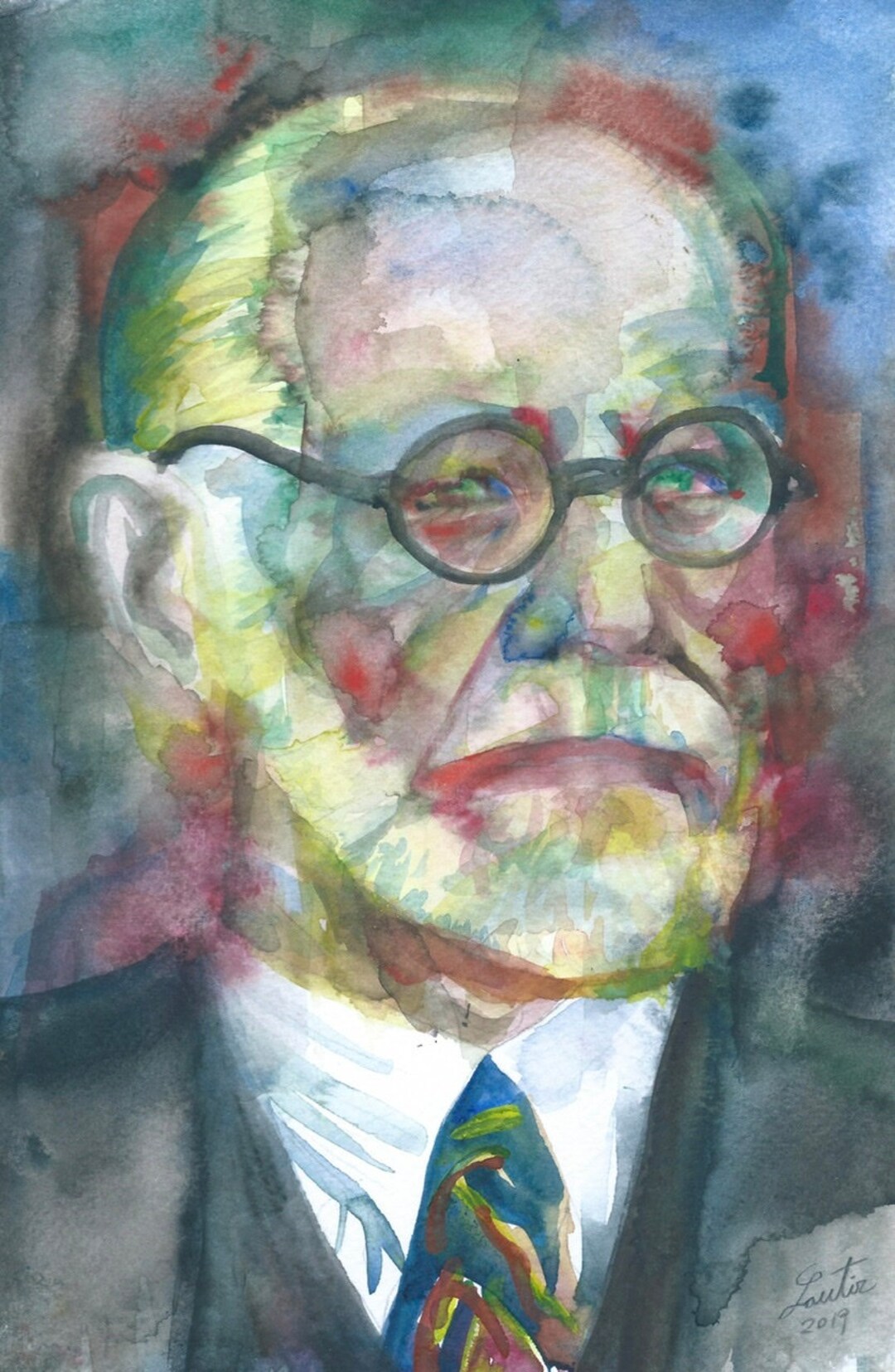 Printable SIGMUND FREUD Watercolor Portrait Digital Download Scalable ...
