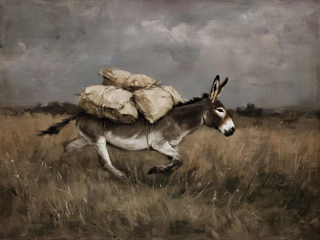 Donkey Carrying Heavy Load Poster, Rustic Farmhouse Wall Art - Etsy