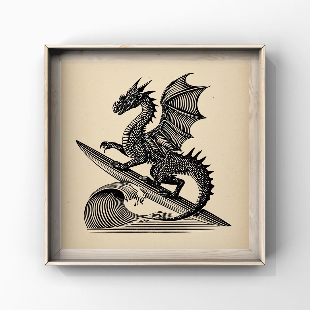 Printable - SURFING DRAGON - Digital Download -scalable to Various ...