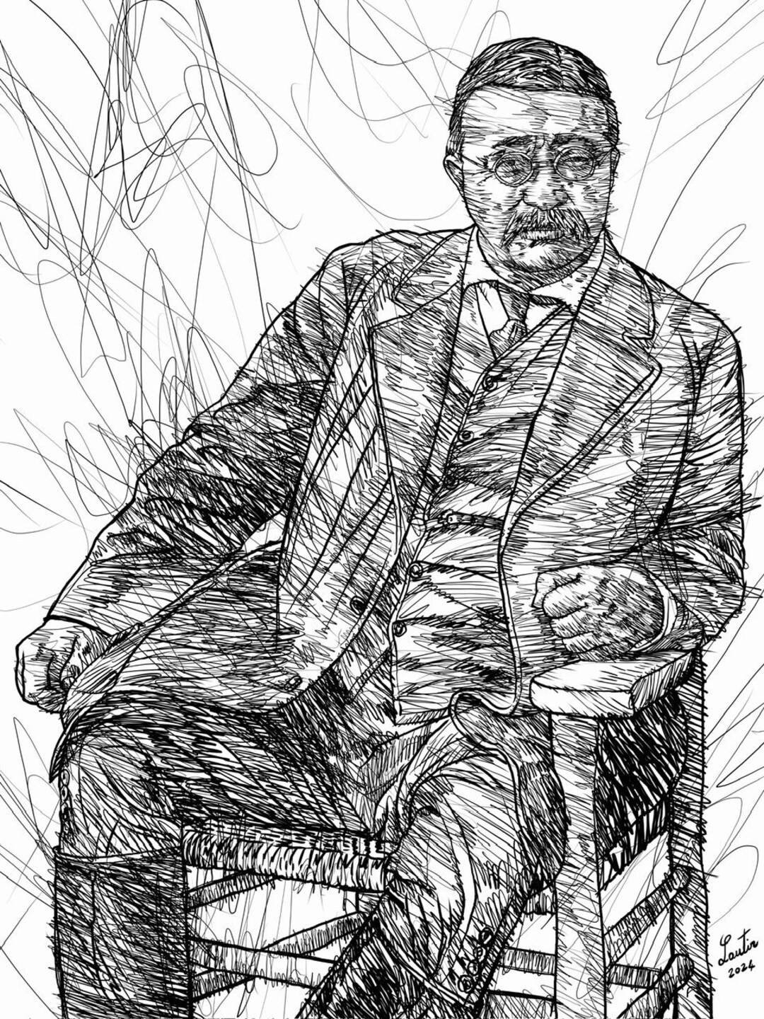 THEODORE ROOSEVELT Ink Portrait - Poster - Various Sizes Available! Art ...
