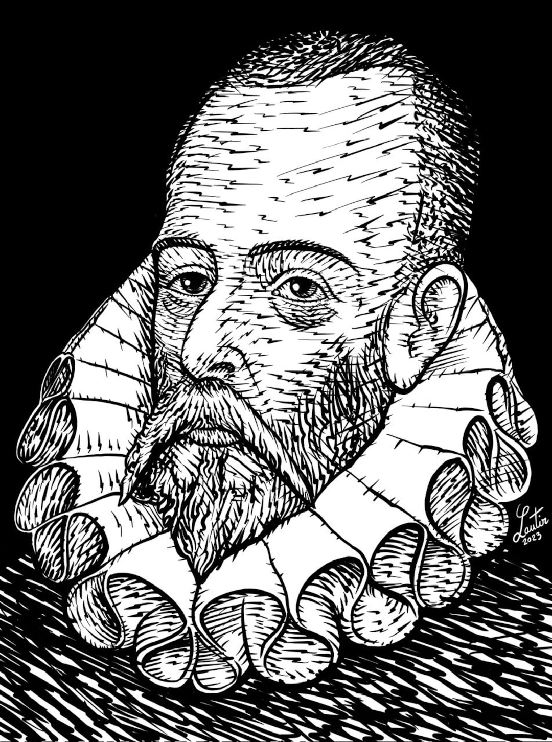 MIGUEL De CERVANTES Ink Portrait - POSTER - Various Sizes Available ...