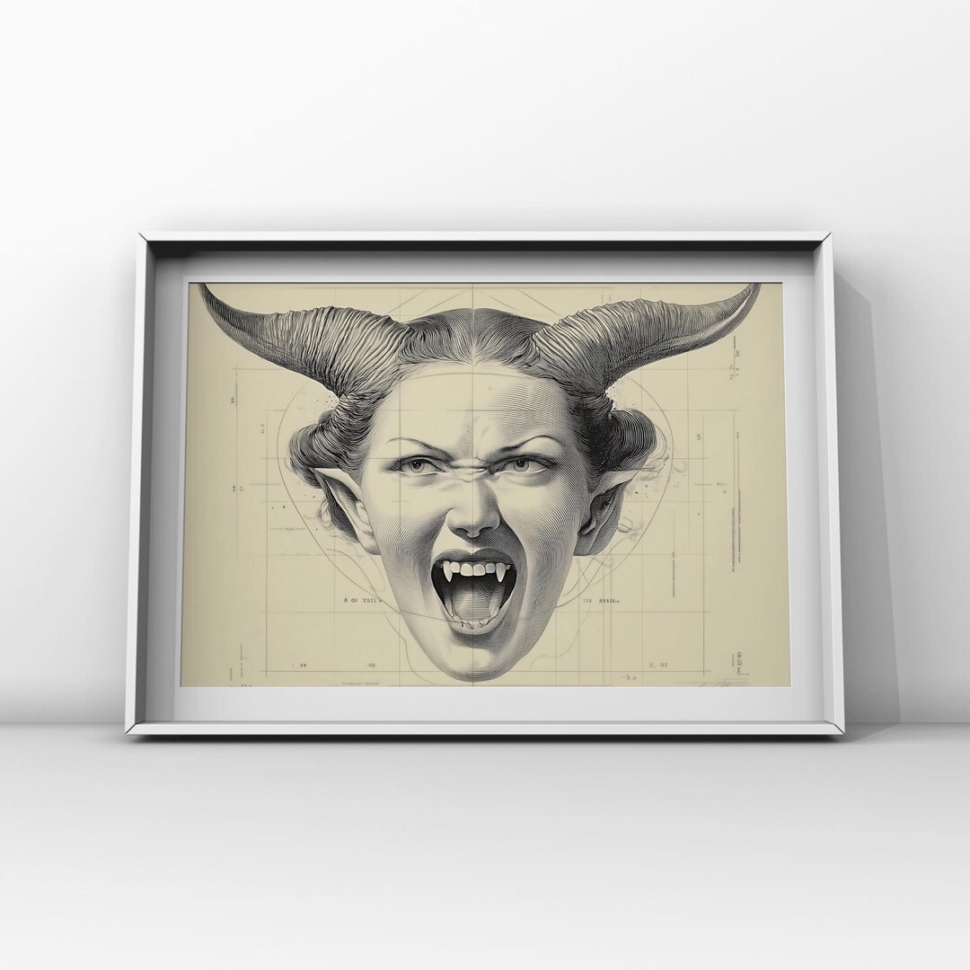 Screaming Demon Face With Horns | Digital Download | Printable Print ...