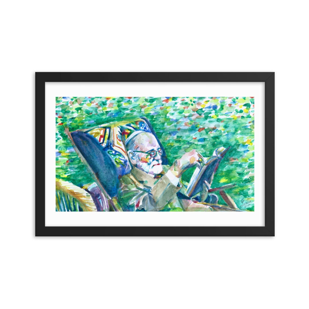 SIGMUND FREUD Reading - Watercolor Portrait - FRAMED Poster - Various ...