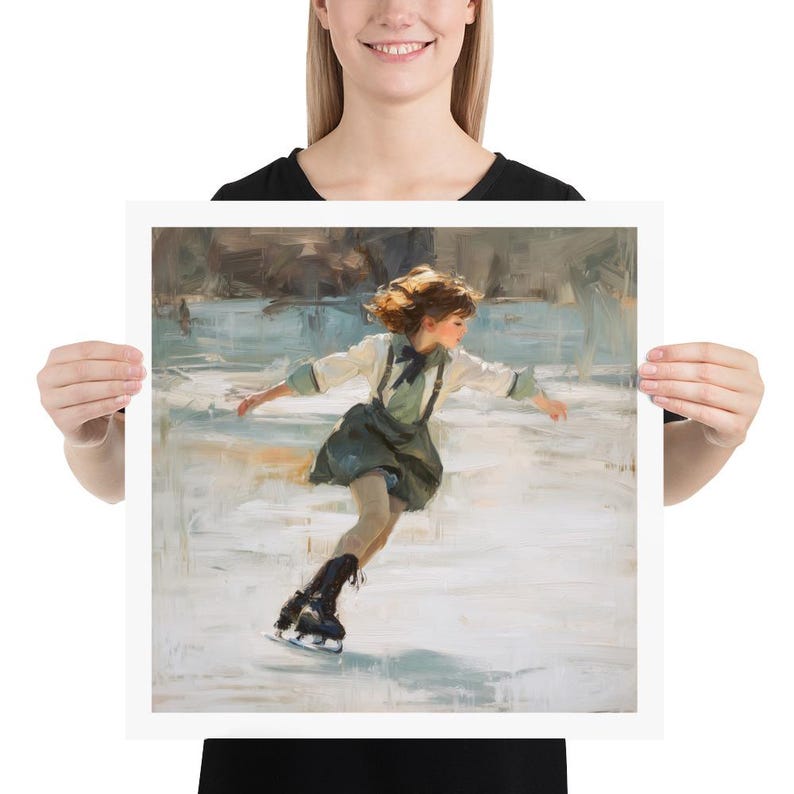 Young Girl Ice Skating Poster, Vintage Style Wall Art - Etsy