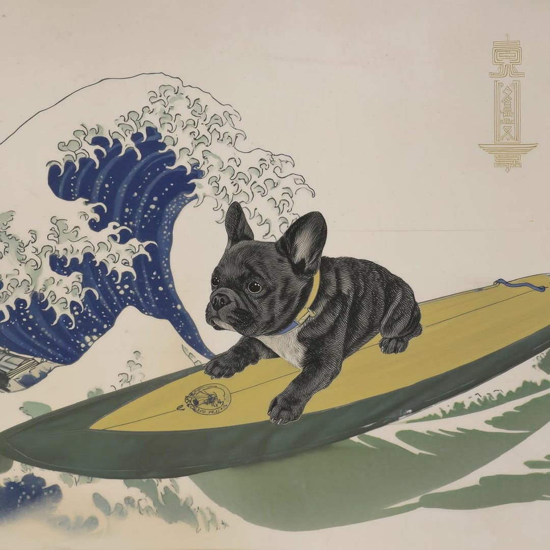 French Bulldog Surfing, Posters, Poster Print, Wall Art Decor, Prints ...