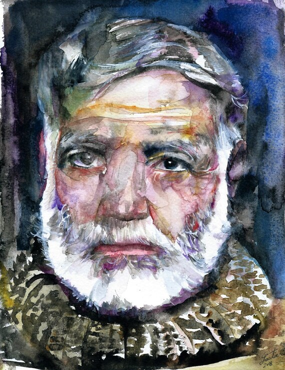 ERNEST HEMINGWAY Watercolor Portrait POSTER Various Sizes | Etsy