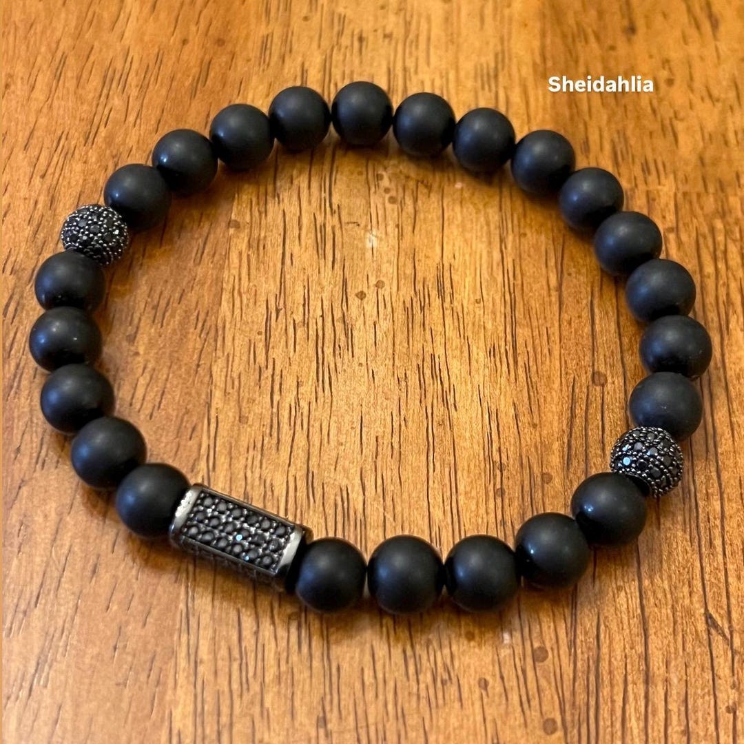 Matte Black Onyx Bracelet: Micro Pave Accent Bead, Men's Fashion - Etsy
