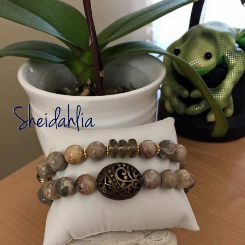 Beaded Bracelet-coral Fossils Sand Color Bracelet, Smoky Quartz ...