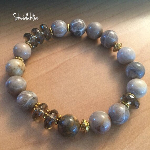 Beaded bracelet-Coral Fossils Sand color bracelet Smoky | Etsy