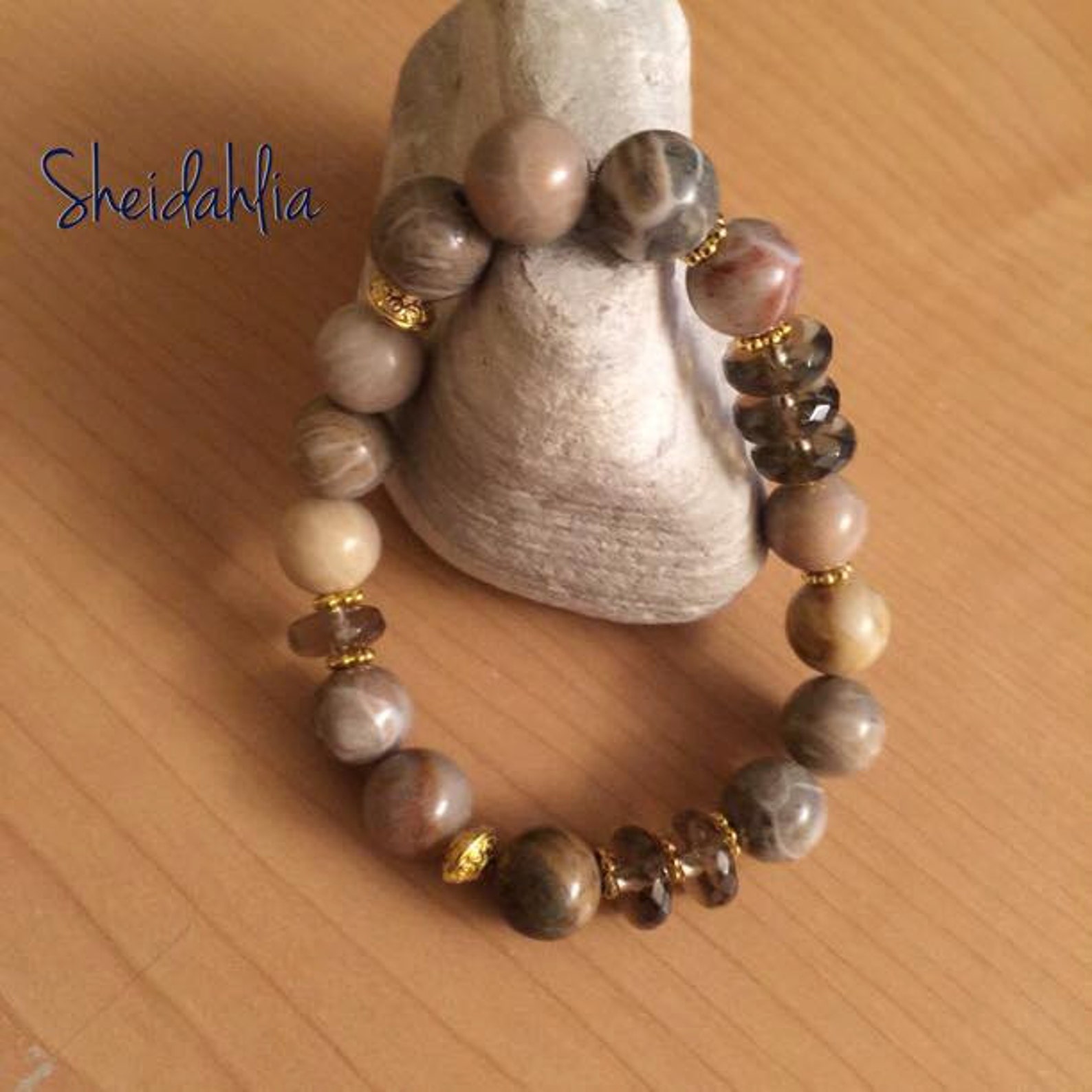 Beaded Bracelet-coral Fossils Sand Color Bracelet, Smoky Quartz ...