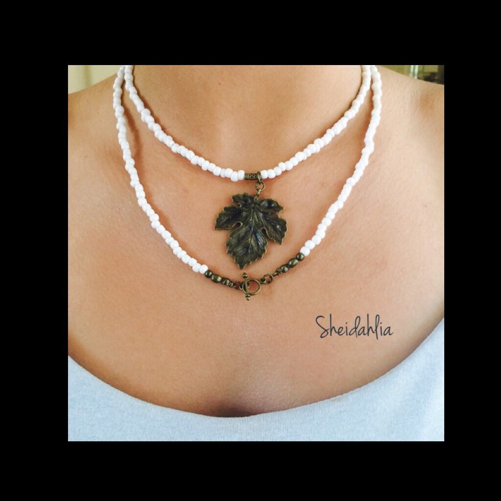 Off White Necklace Statement Necklace Beaded , Bronze, Ivory, Winter ...
