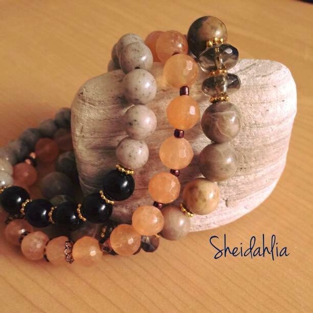 Beaded Bracelet-coral Fossils Sand Color Bracelet, Smoky Quartz ...