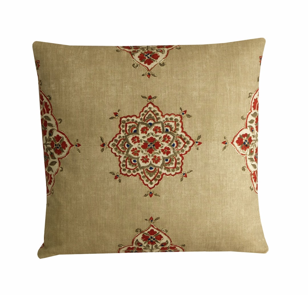 Sanderson Siam Diamond Cushion Saffron Beige Linen Designer Pillow ...