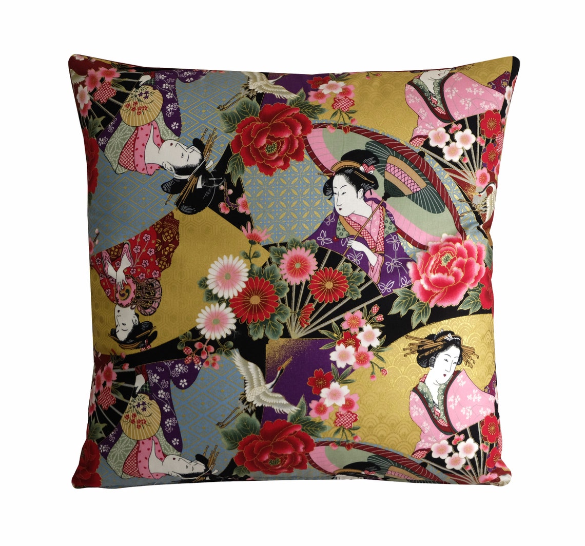 Geisha Cushion Japanese Floral Pillow Cover Multicoloured | Etsy