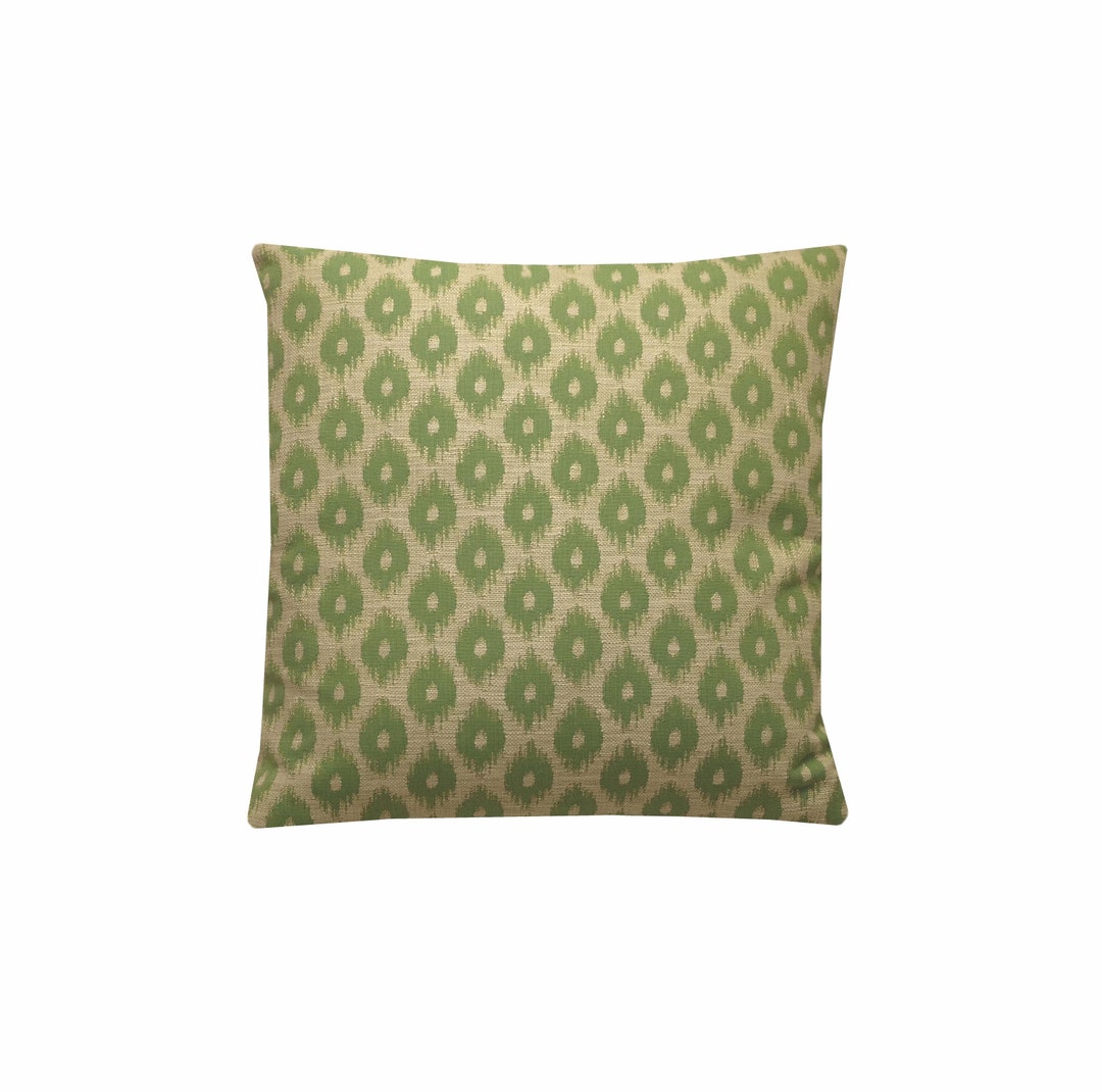 Sanderson Meru Cushion Beige and Green Ikat Patterned Pillow Designer ...