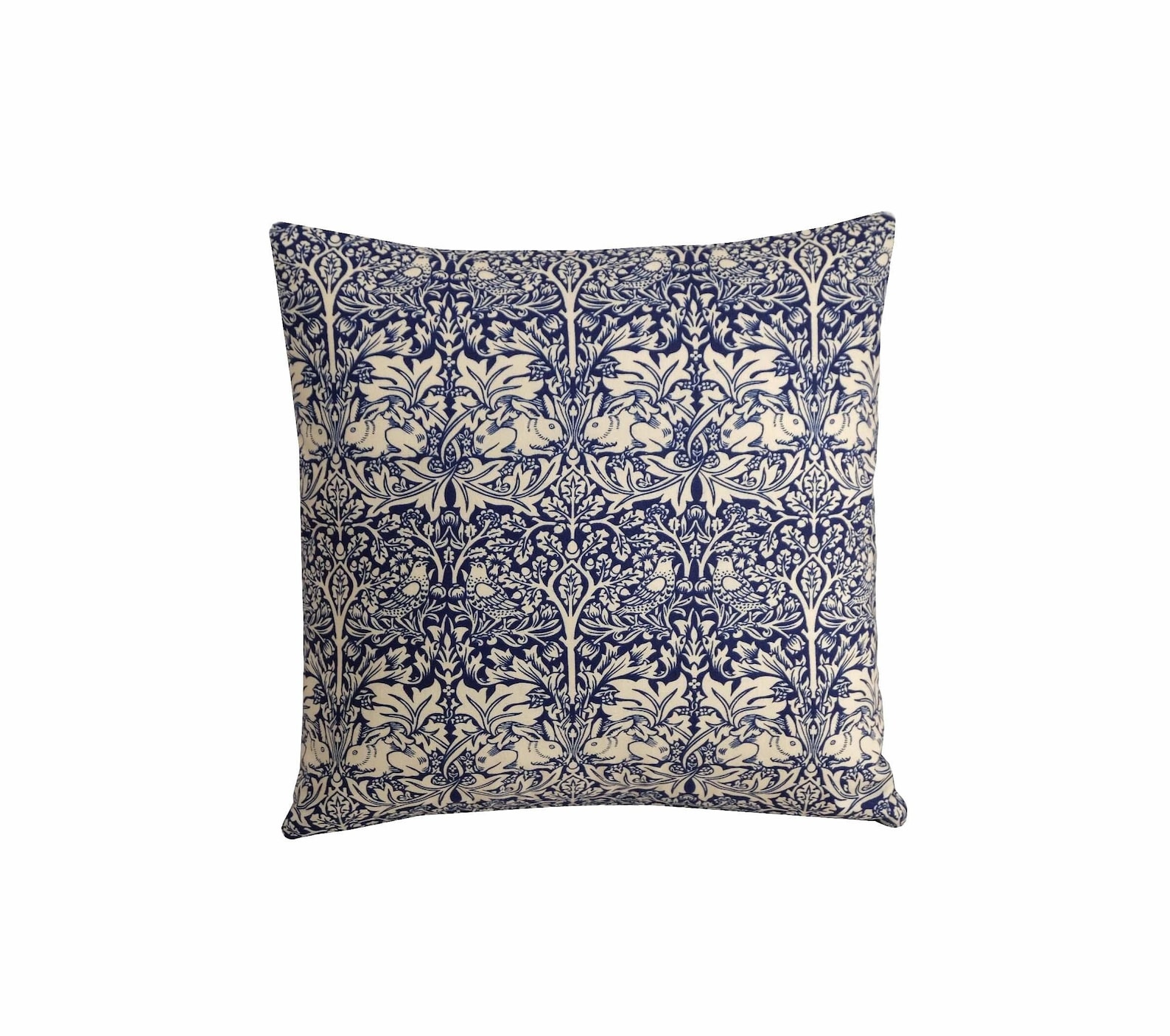 William Morris Brer Rabbit Cushion Cover Blue & White Arts and Crafts ...