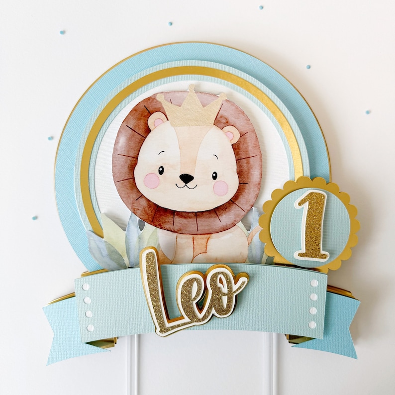 Cute Lion First Birthday Cake Topper Safari Animals Party Decorations ...